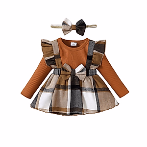 HIGHUZZA Newborn Baby Girl Clothes Infant Outfit Fall Winter Romper Ruffle Long Sleeve Shirt Flower Pant Set Toddler Baby Clothing for Girl 3-6 Month Pink