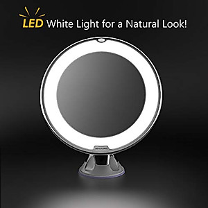 Beautural 10X Magnifying Makeup Mirror with LED Lights, Lighted Magnifying Vanity Makeup Mirror for Home Tabletop Bathroom Shower Travel, 360 Degree Rotation, Powerful Suction Cup