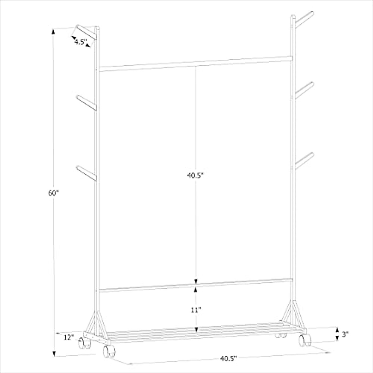 MoNiBloom Garment Racks with Wheels, Bamboo 2-in-1 Free-Standing Rolling Garment Rack Closet Organizer with Bottom Storage Shelf with 6 Hooks for Bedroom Entryway Office, Brown