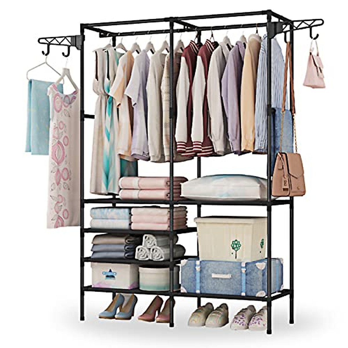 iMounTEK Garment Racks,Clothes Rack Garment Shelf Clothing Shelf Metal Garment Rack Shoe Clothing Organizer Shelves Freestanding Clothes Wardrobe Clothing Racks for Hanging Clothes 6 Tier for Bedroom