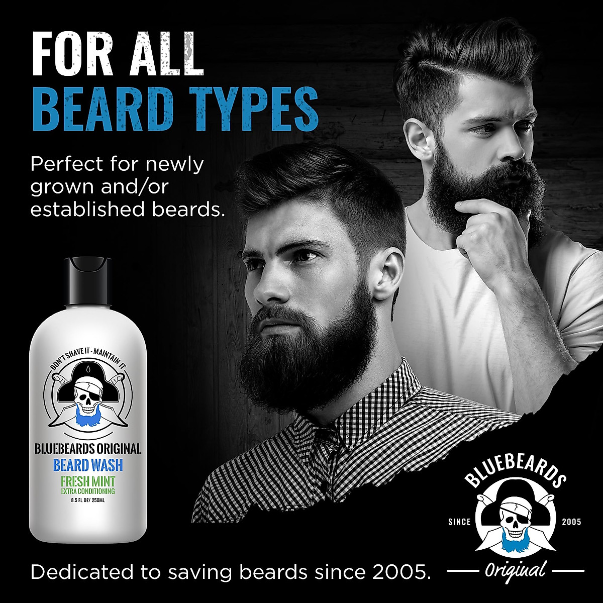 Bluebeards Original Fresh Mint Beard Care for Men, 8.5 oz. - Natural Peppermint Oil Formula for Deep Cleansing, Softening, and Conditioning Beard and Skin - Made in USA