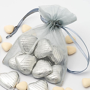 Jwenic 100 Pcs Gifts Organza Bags 4x6 Inch Silver Gray Drawstring Sheer Fabri Crecycled Shiny Portable Pouch for Jewelry Baby Shower Christmas Toddler Twin Girl Party Favors Wedding Halloween Business