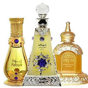 RASASI #4 I Arba Wardat (30 ML - 1.02 OZ) Amber Ood (14 ML - 0.47 OZ) Rabwa (19 ML - 0.60 oz) CPO I Xtra Value Collection I Alcohal Free Perfumes