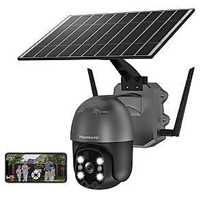 Security Camera Wireless Outdoor/Home, Solar 360° PTZ Surveillance System with 24000mAh Battery, Color Night Vision, WiFi, PIR Motion Detection, APP Alert Push, Spotlight and Siren, Two-Way Talk, IP66