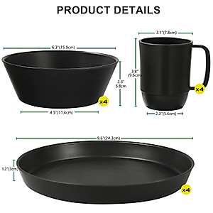 Shopwithgreen Wheat Straw Dinnerware Sets, 12 PCS Microwave Unbreakable Plates and Bowls Sets, Reusable Lightweight Tableware Dinner Dishes, Bowls, Cups, Dishes for Camping, Kitchen, RV