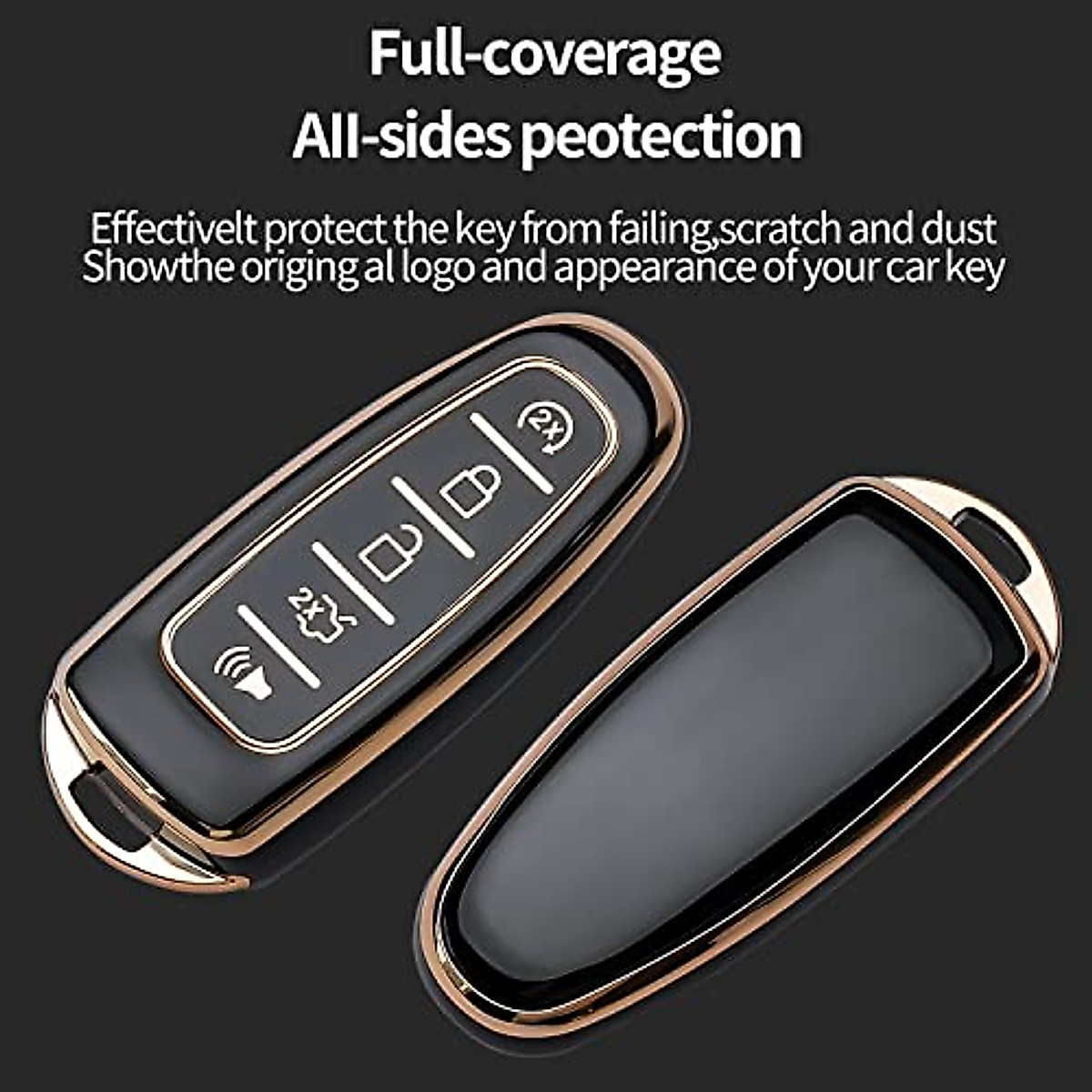 Bqepe for Ford Key Fob Cover Keychain Fit for CMAX Escape Focus Edge Expedition Explorer Flex Taurus Smart Key Shell Case (Black)