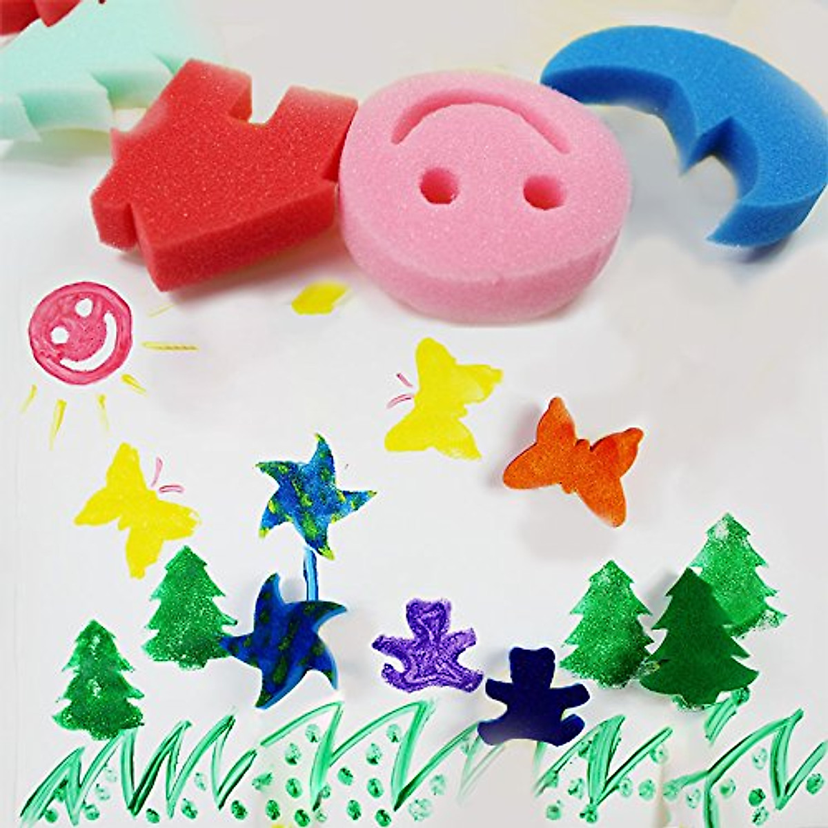 LEOBRO 30pcs Sponge Painting Shapes Painting Craft Sponge for Toddlers Assorted Pattern Early Learning Sponge