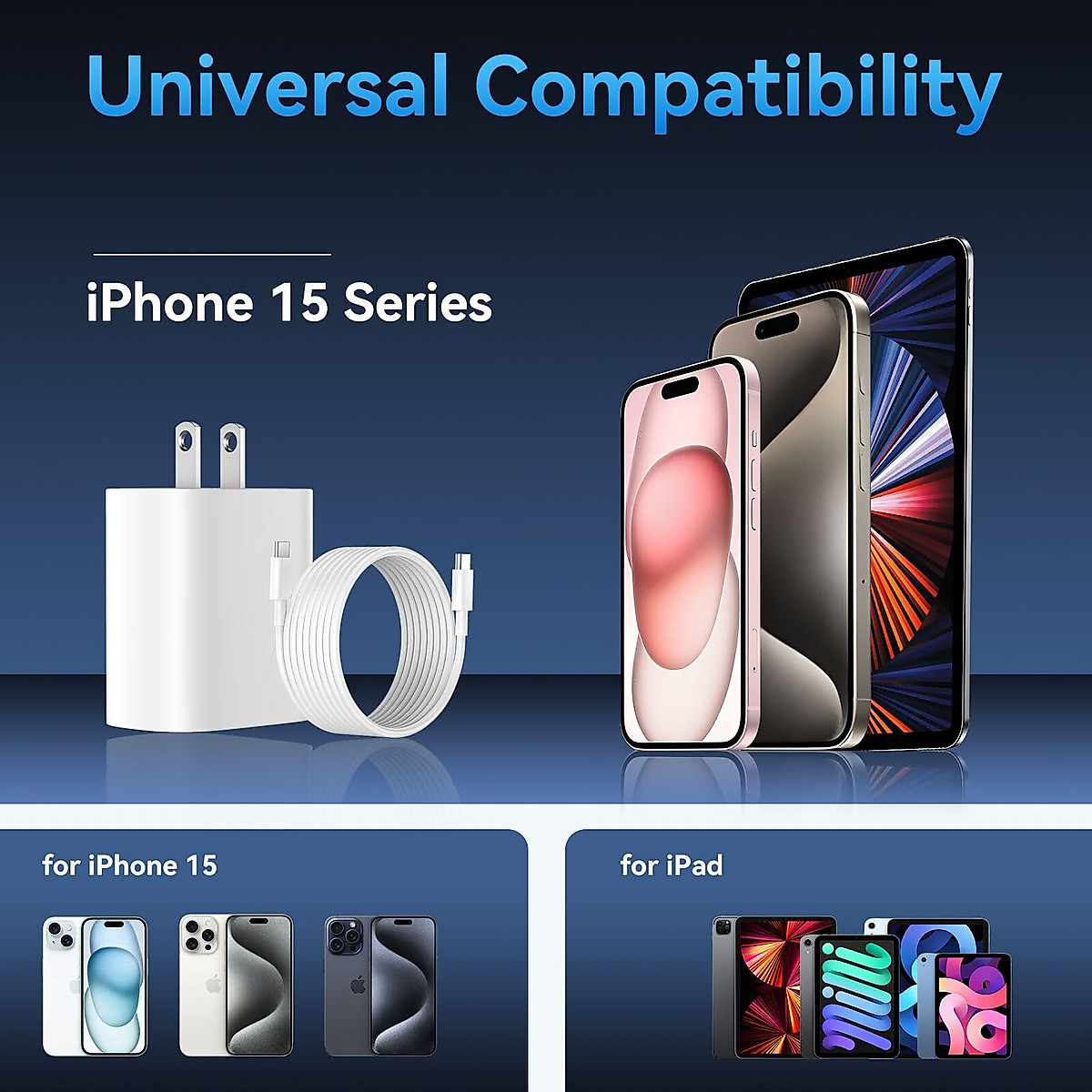 iPhone 15/15 Pro Max Charger Fast Charging,20W USB C Fast Charger Block iPhone 15 Charger Cord 10FT Long USB C to C Charging Cable for iPhone 15 Pro Max/15 Pro/15/15 Plus,iPad Pro 12.9"/11",iPad Air