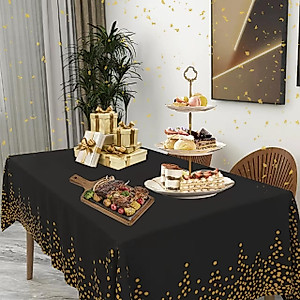 ZJDHPTY 3Pack Plastic Table Cloth Disposable for Rectangle Tables, Table Cover Black and Gold Party Decorations for Birthday Graduation Retirement New Year Size 54x108 Inch (Black+Gold Dot)