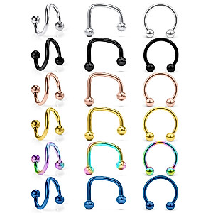 Lcolyoli 16G Surgical Steel Lip Rings Hoop Twist & C-Shaped & Horseshoe Barbell Labret Jewelry Snake Bite Piercing Jewelry Medusa Piercing Jewelry for Women Men 18 Pieces