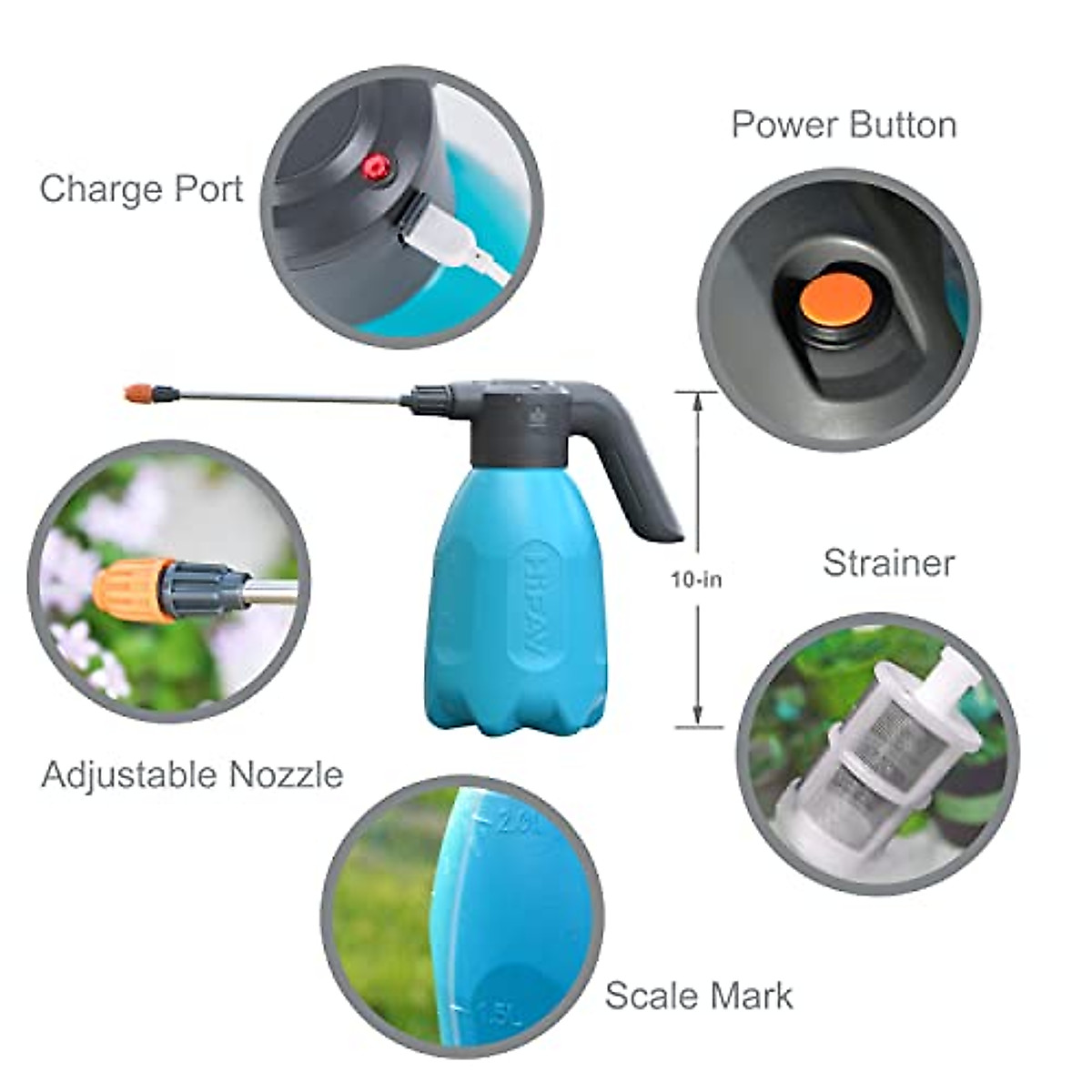 HIFAY ES2-PRO Electric Spray Bottle 2L/0.5Gallon, Portable Handheld Sprayer Spray 60 Bottles On a Single Charge, Automatic Plant Mister for Garden, Fertilizing, Cleaning