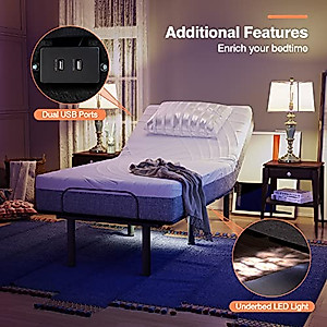 KOMFOTT Adjustable Bed with Transformable Cutting Mattress, Electric Adjustable Bed with Remote Control, Independent Head & Foot Adjustment, LED Light & USB Ports, Mattress with CertiPUR-US Certified