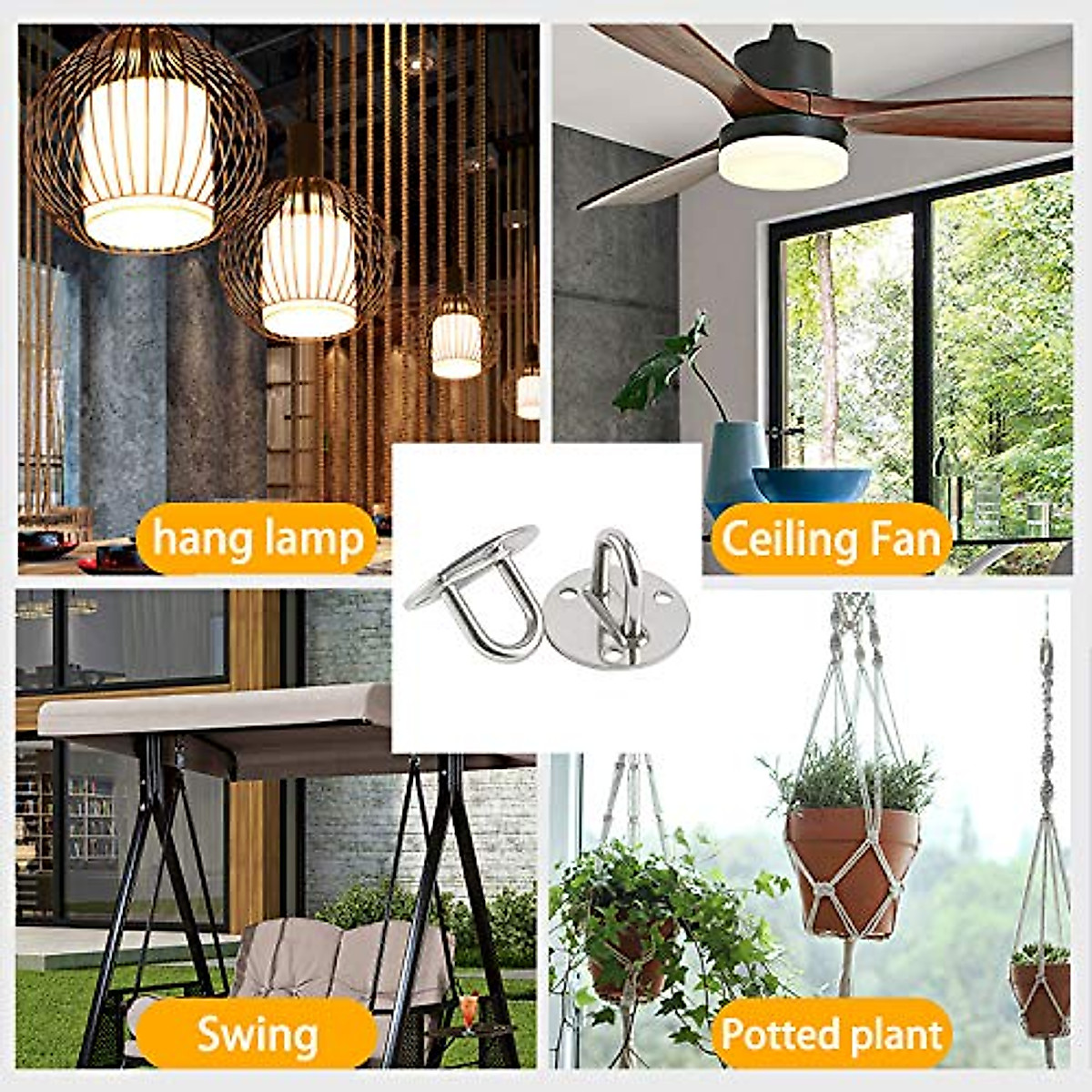 Alise Stainless Steel Ceiling Hooks Hammock Swing Hook Hanger Heavy Duty Eyebolt Hanging Kit,DD004-4P 4 Pack