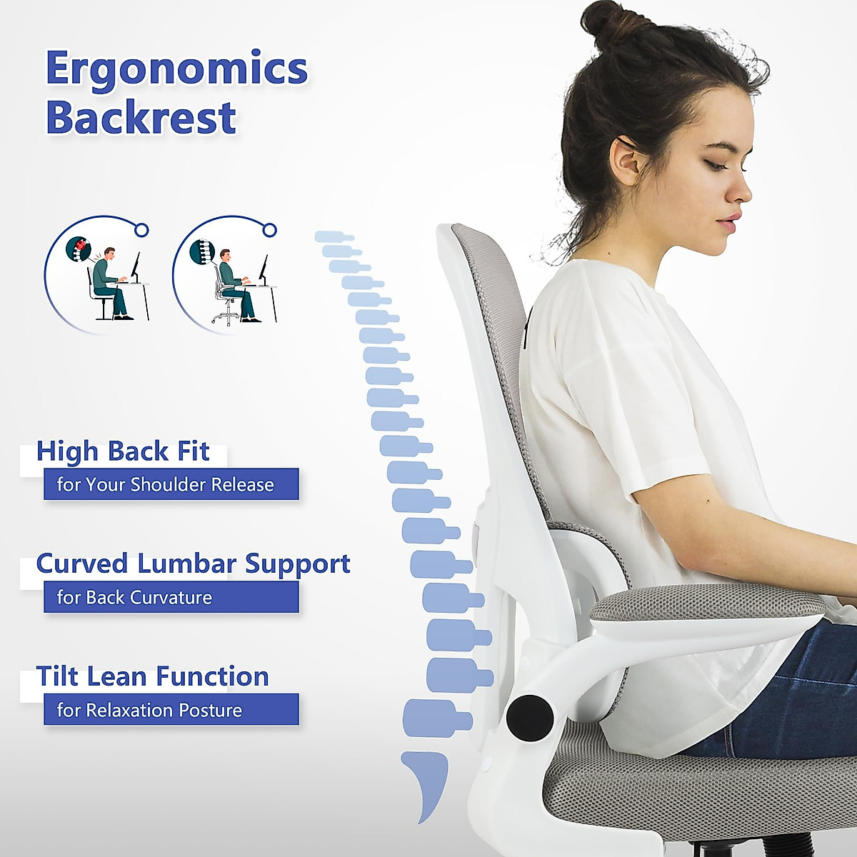 Ergonomic Office Chair, High Back Home Office Desk Chair with Lumbar Support, Computer Task Chair with Wheels, Swivel Adjustable Executive Chair for Home Office,Grey