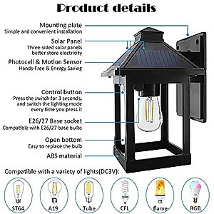 INDARUN Solar Wall Lantern Lights with 3 Modes, Solar Lights Outdoor Waterproof, Dusk to Dawn Motion Sensor LED Wall Sconce, Porch Barn Light, Warm White Lighting for Garage, Yard, Patio