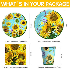 Xigejob Sunflower Party Decorations Tableware - Sunflower Birthday Decorations, Plate, Cup, Napkin, Tablecloth, Cutlery, Sunflower Theme Baby Shower Bridal Shower Birthday Party Supplies | Serve 24