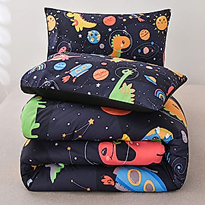 NTBED Space Dinosaur Comforter Set for Boys Girls Kids Rocket Planet Lightweight Microfiber Bedding Sets,Full