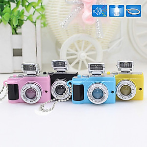 Mini Camera Keychain Key Ring Toy with Flashlight Sound Bag Phone Pendant,Car Keychain Accessories for Women Men - Yellow