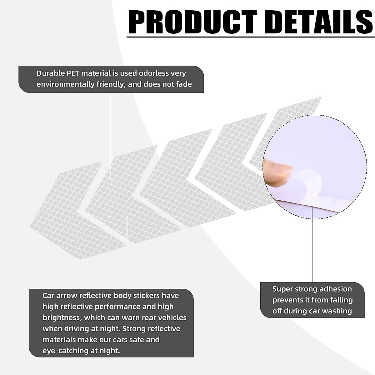 NTNEV 10PCS Arrow Reflective Stickers, Waterproof Vehicle Safety Warning Stripe Adhesive Decals, Bumper Body Helmets Stickers, Universal for Car, Truck, Motorcycle, Bicycle (White)