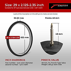 Fincci Bike Inner Tube 29 x 2.1/2.125/2.2/2.3/2.35 - Presta Valve Inner Tubes 48mm for Cycle Bicycle Bike Tire - Pack of 2