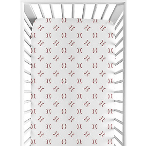 Sweet Jojo Designs Baseball Boy Jersey Stretch Knit Baby Fitted Crib Sheet for Soft Toddler Bed Nursery - Red and White Americana Sports