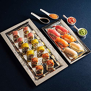 Colleta Home Silver Hammered Trays - Silver Serving Trays and Platters - Appetizer Tray - Chrome Platters (2 Pack Rectangle Platters)