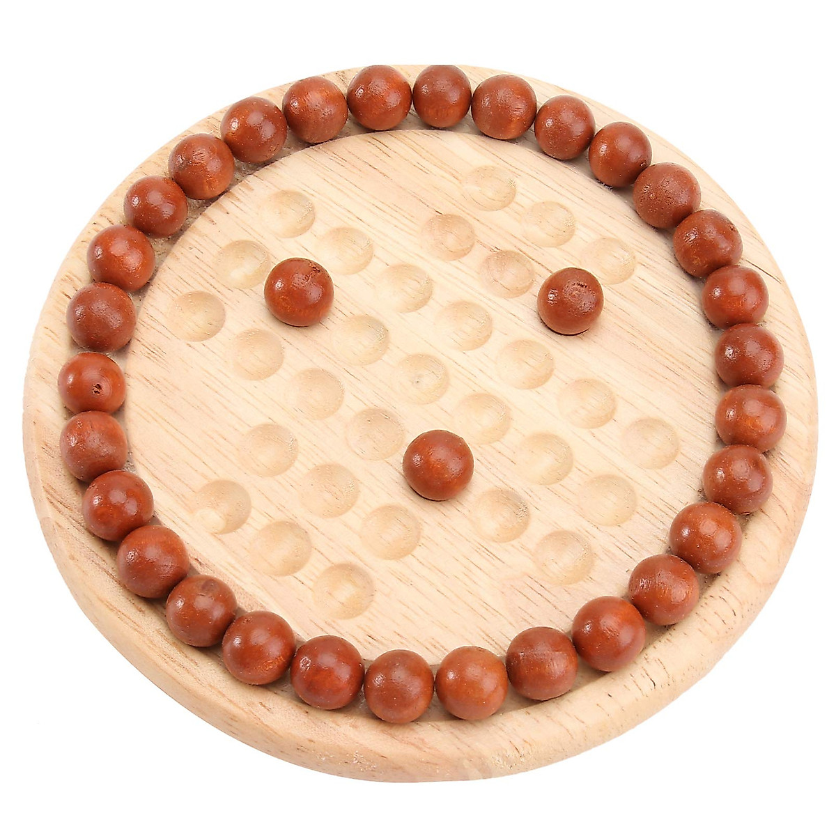 NUOBESTY Wooden Solitaire Board Game Brain Game Set Solitaire Chess Bead Wood Marbles Chess Puzzle Peg for Students Adults（14x14x2.8 cm）