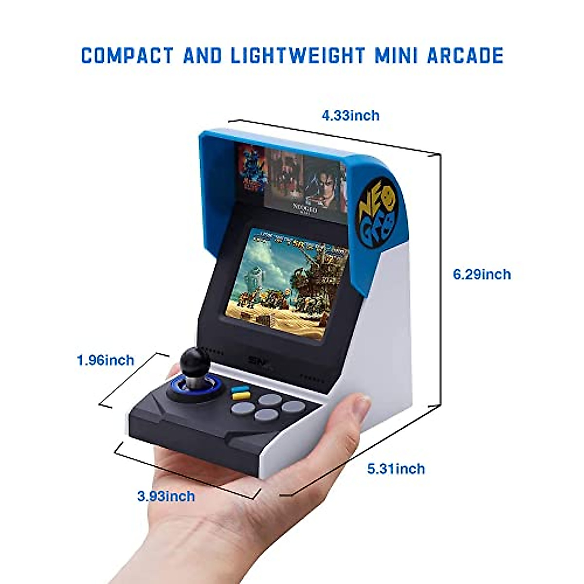 NEOGEO Mini Arcade International Version, 40 Pre-Loaded Classic SNK Games:The KING of The FIGHTERS / METAL SLUG and More, Built-in Clearly 3.5”LCD Screen, HDMI and 2 Gamepad Ports