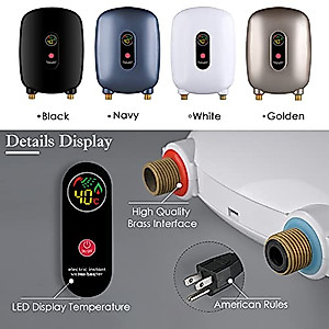 3000W Mini Water Heater 110V Electric Tankless Instant Hot Water Heater Thermostatic Washing Heating System for Home Kitchen Bathroom (Black)