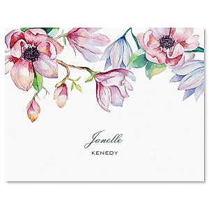 Magnolia Personalized Note Card Set - 24 Cards with White Envelopes, 4¼ x 5½ Inch Size, Blank Inside, Add a Name, For Thank You Notes, or Graduation Gifts…