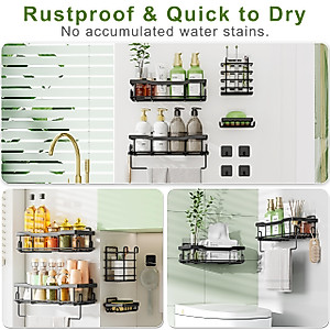 JIANDOS Shower Caddy 9 Pack, Adhesive Shower Organizers for Bathroom&Kitchen, Large Capacity Stainless Steel, Drill-Free Shower Shelves for Inside Shower with Hooks SC01-1