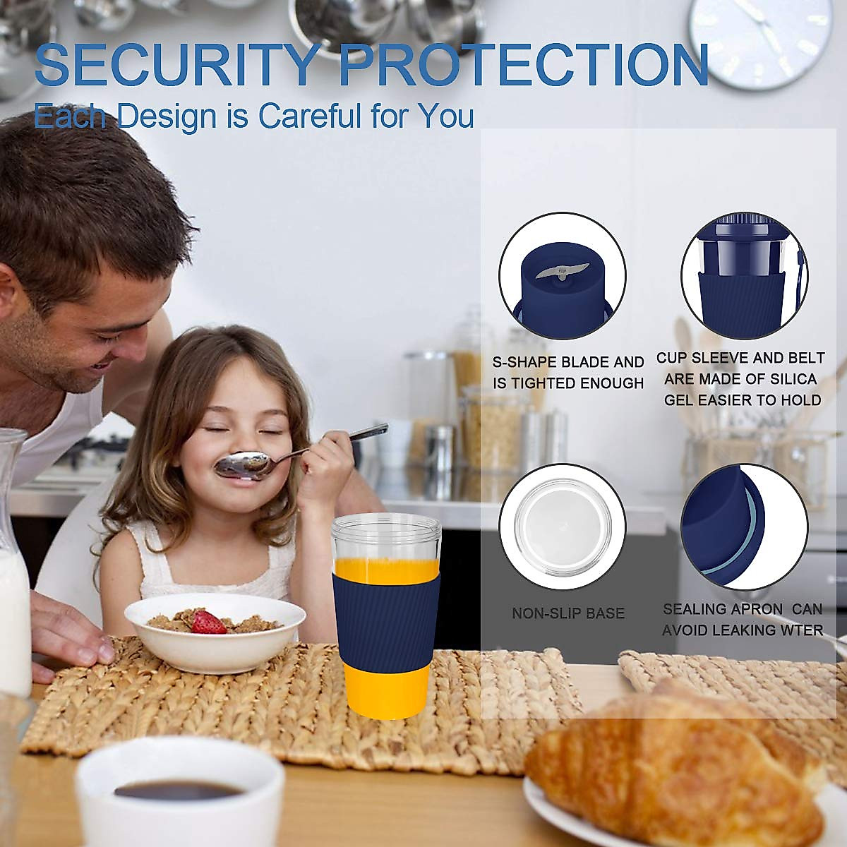 iBazal Portable Blender, Cordless Mini Personal Blender USB Rechargeable Smoothie Juicer Cup, 250mL Waterproof Fruit Mixing Machine Baby Travel Home Office Sports Outdoors, BPA Free -Dark blue