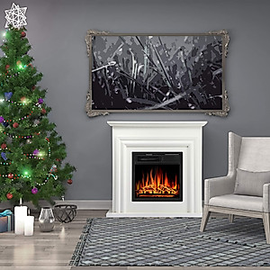 Joy Pebble 36'' Wood Electric Fireplace Mantel Package Freestanding Heater Corner Firebox with Log Hearth and Remote Control,750-1500W (Ivory White)