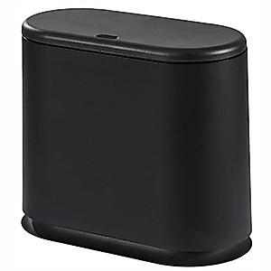 Cq acrylic 8L Slim Bathroom Trash Can Plastic 2.1 Garbage Can with Press Top Lid,Dog Proof Wastebasket Trash Can for Bedroom,Kitchen,Office,Living Room,Black
