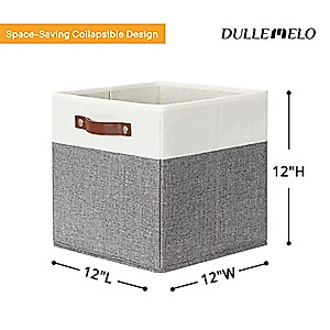 DULLEMELO Storage Cubes 12 inch, Collapsible Sturdy Cube Storage Bins With Handles for Organizing,Fabric Storage Baskets for Shelves Nursery Closet Home Organization and Storage (White&Grey-4 Pack)