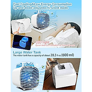 Portable Air Conditioner, Futtest Personal Evaporative Cooler Air Conditioner Fan with 600ml Water Tank Cordless&Rechargeable Desk Cooling Fan LED Light for Room and Office
