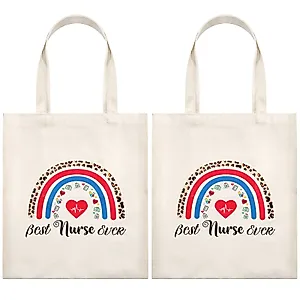 LEIFIDE 2 Pcs Nurse Appreciation Gifts Bags for Women Nurse Canvas Bags, Thank You Nurse Canvas Bag with Pocket for Nurse Coworkers Graduation Party Nurse Appreciation Week Gifts Supplies
