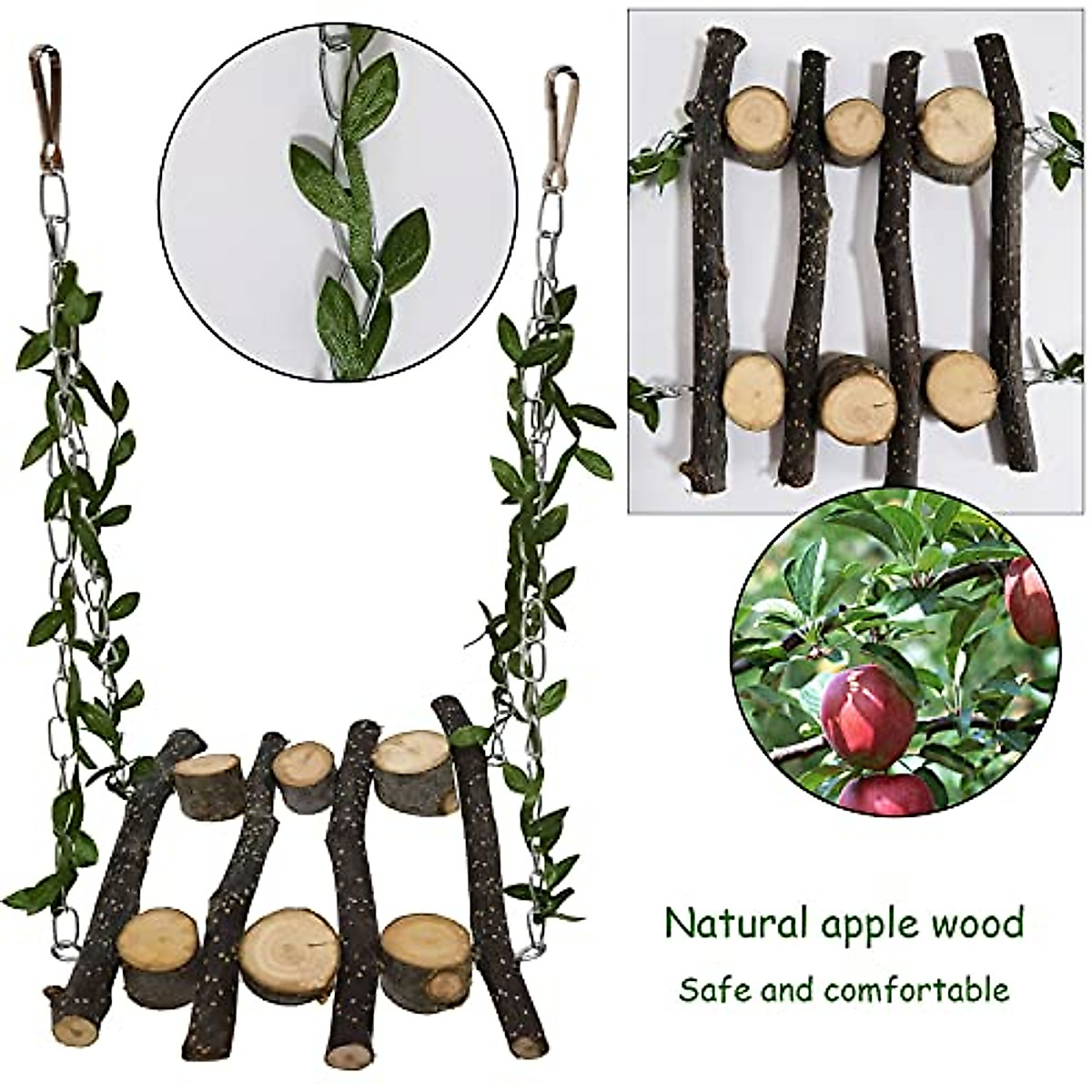 kathson Wood Bird Swing Toys Natural Parrot Perch Wooden Stand Platform Parakeet Paw Grinding Stick Cage Accessories Exercise Toy for Cockatiels Budgies Lovebirds Conures
