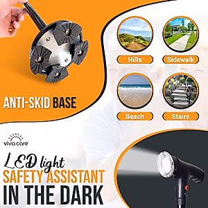 VIVA CARE Walking Cane with Light & Alarm - Foldable, Adjustable, Lightweight, for Balance & Stability for Adults, Seniors, & Injured. [Black]