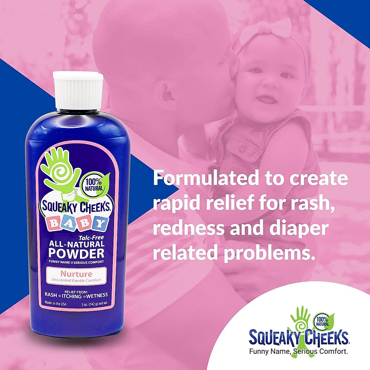Squeaky Cheeks Baby Powder (5oz) | Organic | Unscented Talc-Free and All Natural Powder | Effective Relief from Rash Wetness and Itching | Also Ideal for Adults