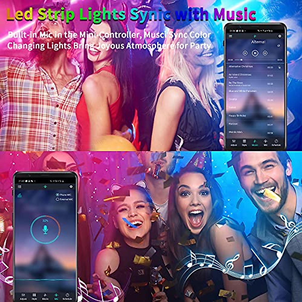 100ft Led Lights for Bedroom, APP Control Music Sync Color Changing,Ultra Long RGB 5050 Led Strip Lights with 44Keys IR Remote for Christmas Room Home Decoration