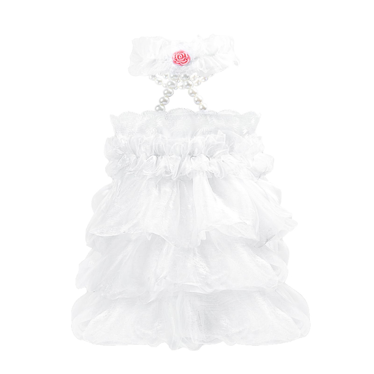 SHIAOMIN Dog Wedding Dress Bride Outfit with Pearl Necklace and Rose Pet Princess Dress Apparel for Puppy Dog Cat (Large)