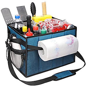 Large Grill and Picnic Caddy, Equipped with Paper Towel Holder, Condiments, Barbecue Utensils, Plate, Easy Carry Griddle Caddy, Must Haves for Outdoors Tailgating Accessories, Camper, Travel, Car, RV