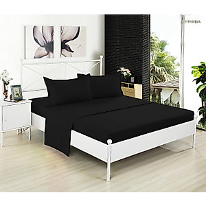 Knit Jersey Cotton Rich 2 Twin XL Fitted Bed Sheets (2-Pk) Twin Extra Long, 15 Deep Pocket, 39 x 80 Great for Dorm Room, Hospital and Split King Dual King Dual Adjustable Beds (Melange Black)