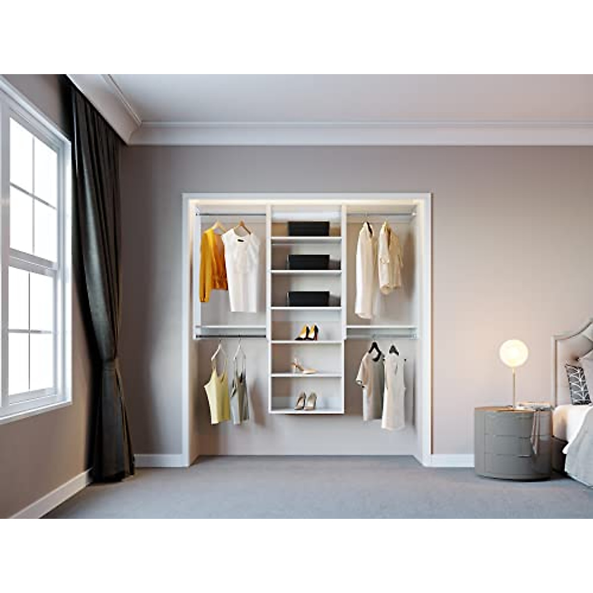 Closet Kit with Hanging Rods & Shelves - Corner Closet System - Closet Shelves - Closet Organizers and Storage Shelves (White, 87 inches Wide) Closet Shelving