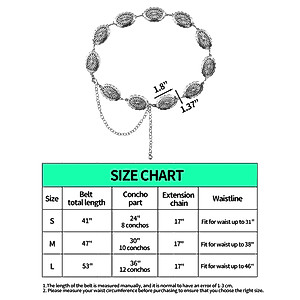 BOMAI Western Concho Chain Belt for Women Boho Cowgirl Metal WaistChain with Turquoise (02-silver, Length 53" (36"+extended chain 17"))