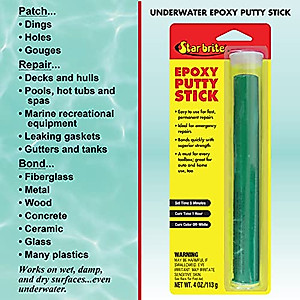 STAR BRITE Epoxy Putty Stick - Quick, Versatile, Permanent Repairs Even Underwater - Fix Boat Hulls, Decks, Pools, Spas, Hot Tubs, Leaking Gaskets, Tanks, Gutters & More - 4 OZ (087104)