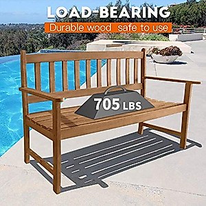Wood Patio Bench Park Garden Bench Acacia Wood Outdoor Bench with Armrests, 705Lbs Weight Capacity Wooden Furniture Front Porch Chair Bench for Pool Beach Backyard Balcony Porch Deck, Natural Oiled