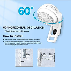 Simple Deluxe 8 inch Wall Mount Fan, 3 Speeds & 3 Modes, 15 Hours Timer, 60° Oscillating Circulating Fan, with Remote Control