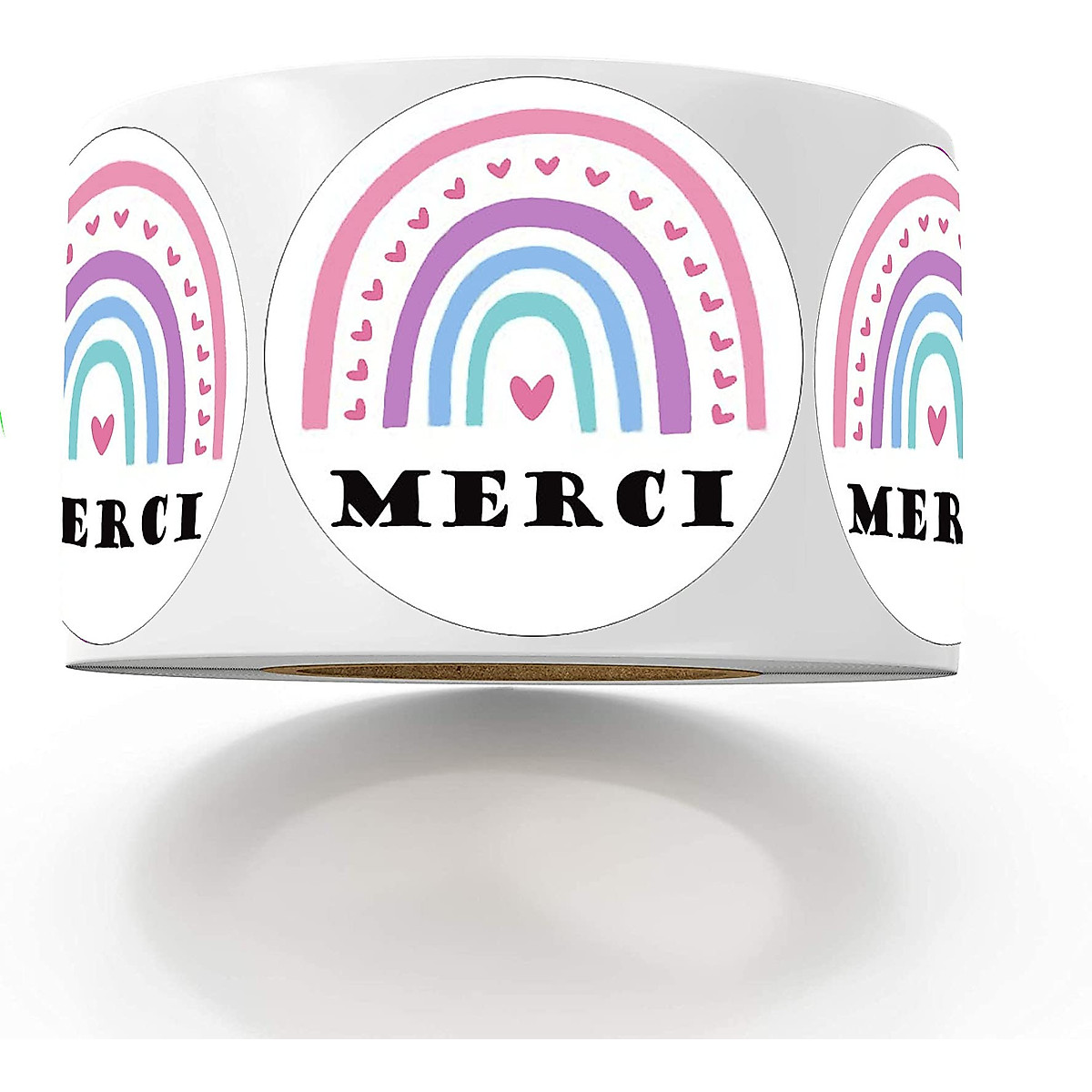 Merci Stickers 2" Raibow French Thank You Adhesive Stickers - 500 Pcs Round Business Stickers Envelope Seals (Rainbow, 2)
